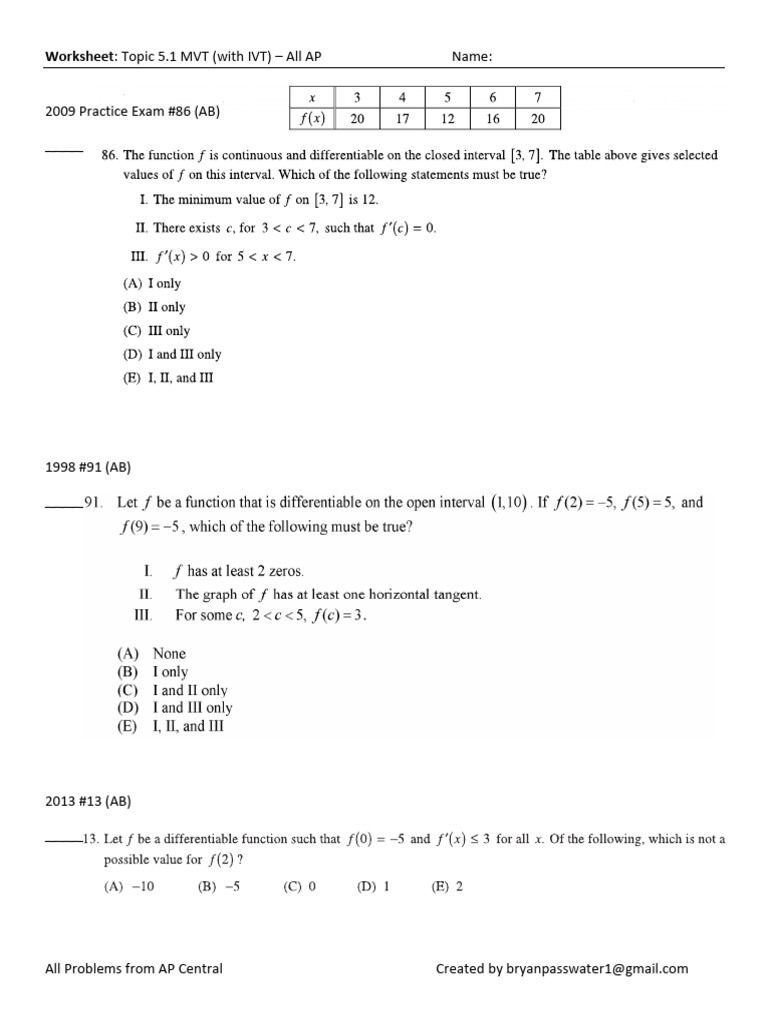 AP Calculus Problems Compilation | PDF