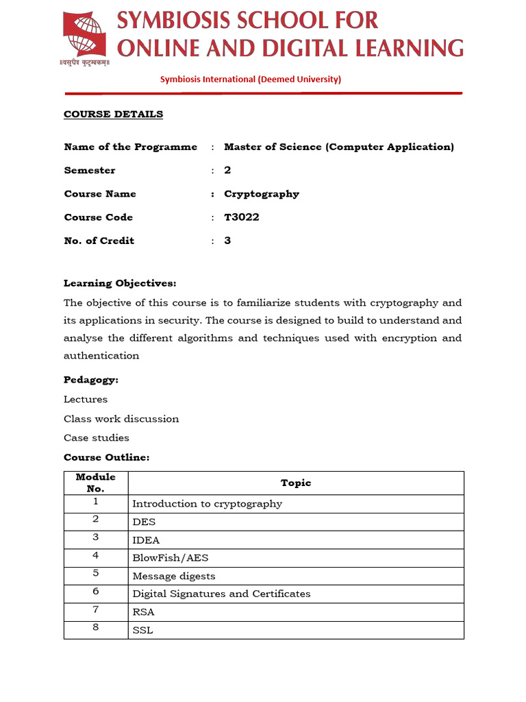 16-Cryptography Syllabus | PDF