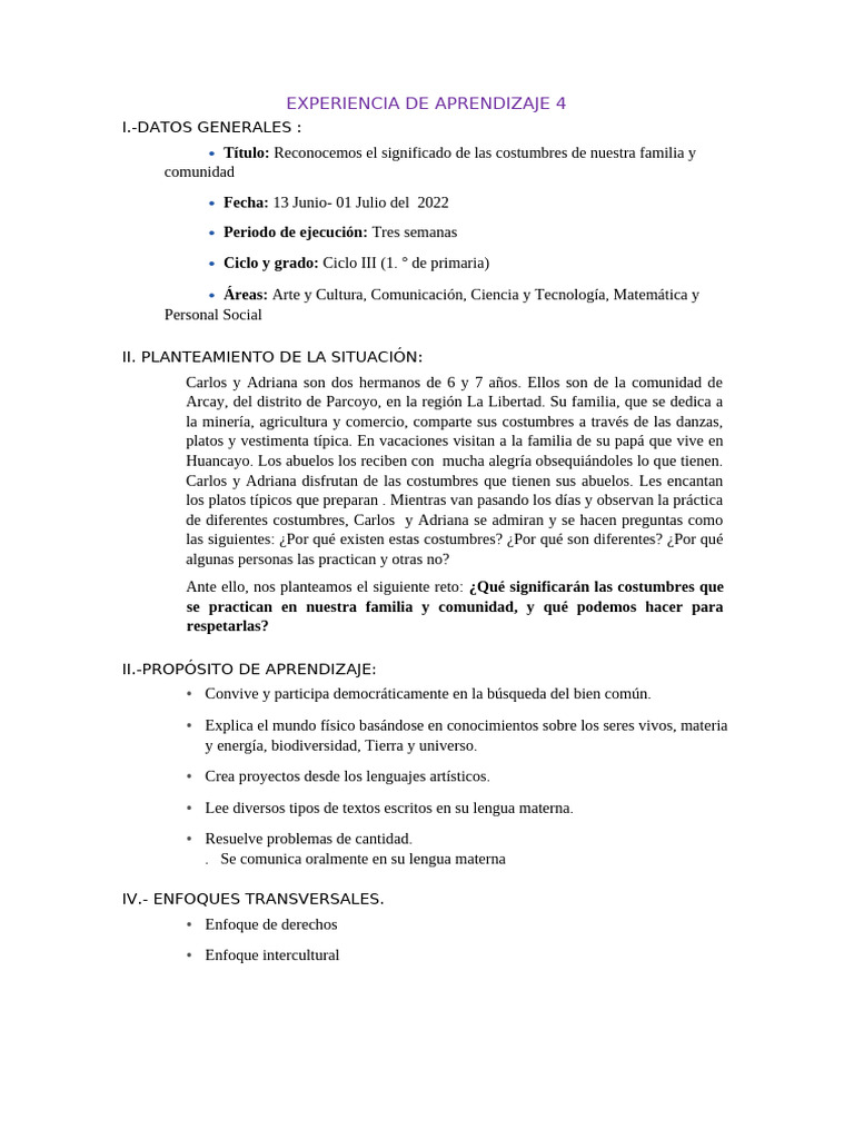 Experiencia de Aprendizaje 4 | PDF | Aprendizaje