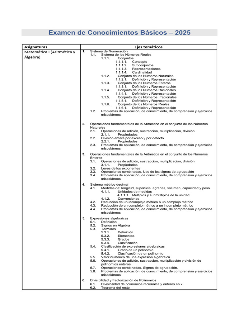 Programa Examen de Conocimientos Basicos Febrero 2025 | PDF ...