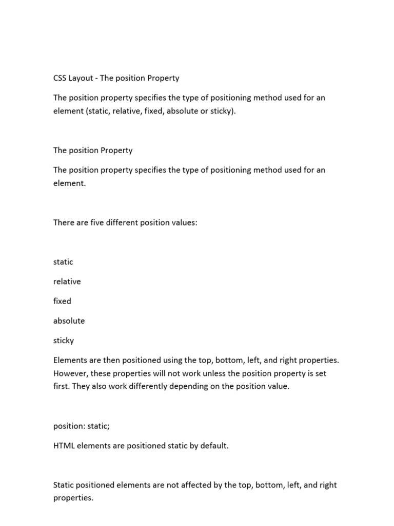 CSS Layout - The position Property | PDF | Page Layout | Hypertext