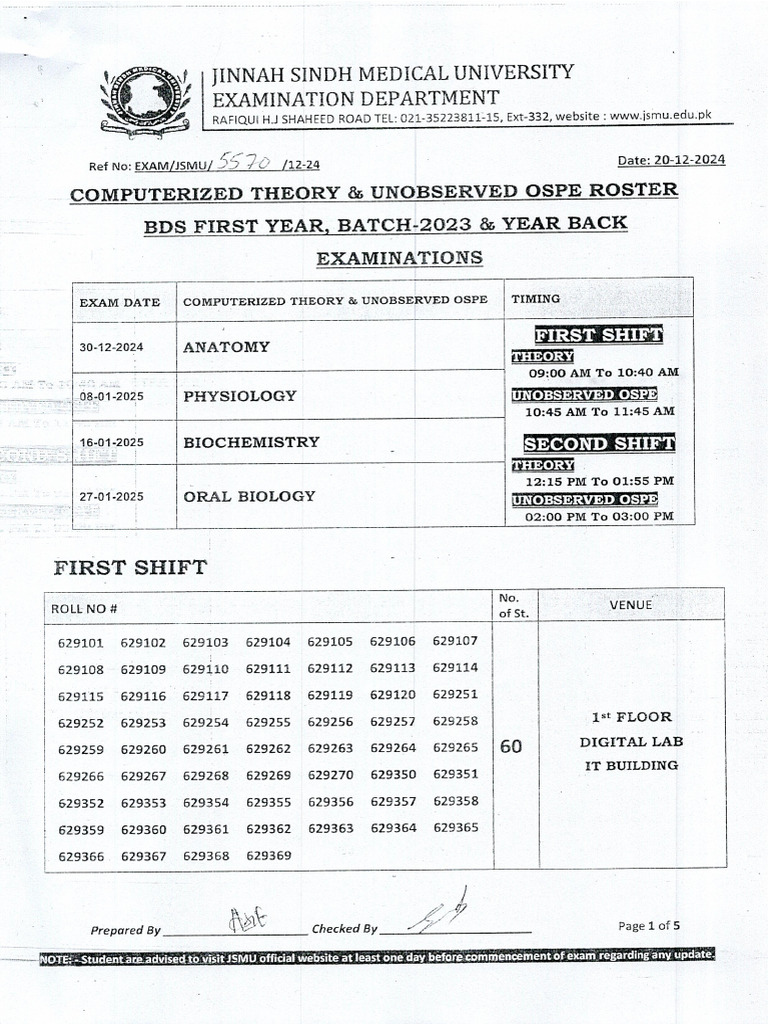 Computerized Theory Unobserved Ospe Roster BDS First Year Batch 2023 Year Back 21-12-2024 - 0001 ...