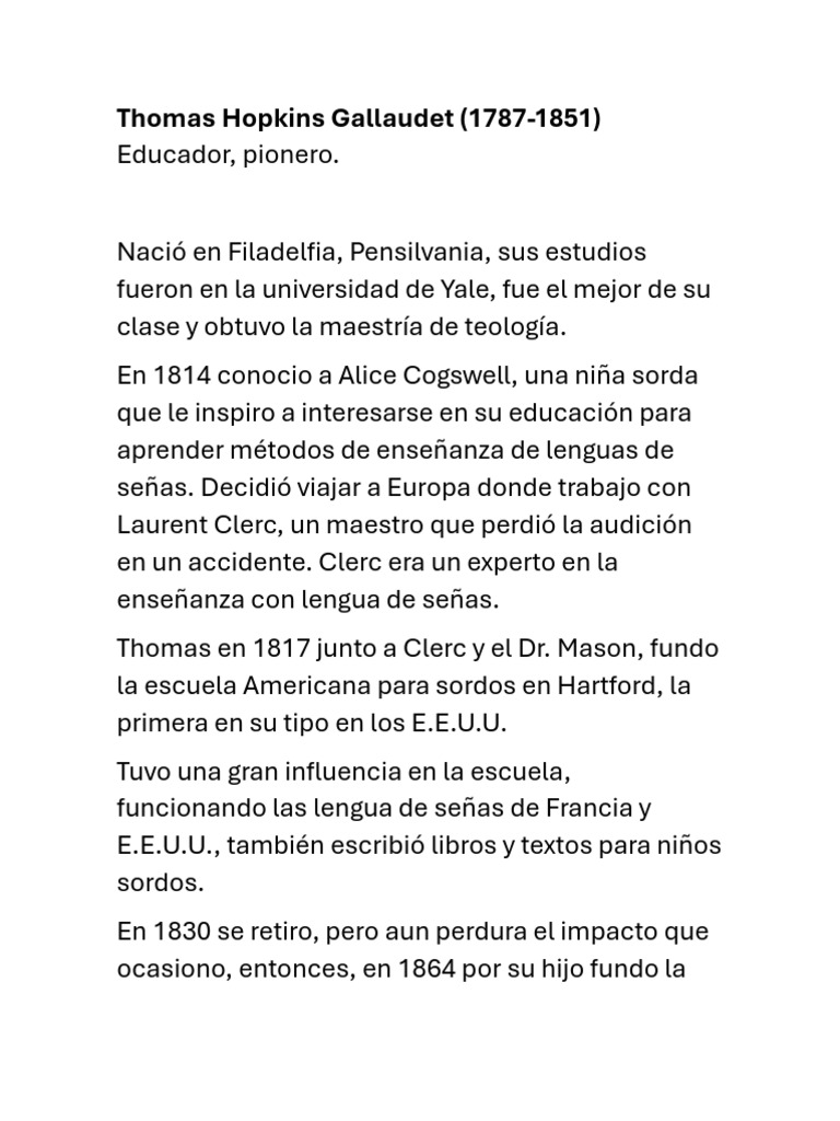 Thomas Hopkins Gallaudet | PDF