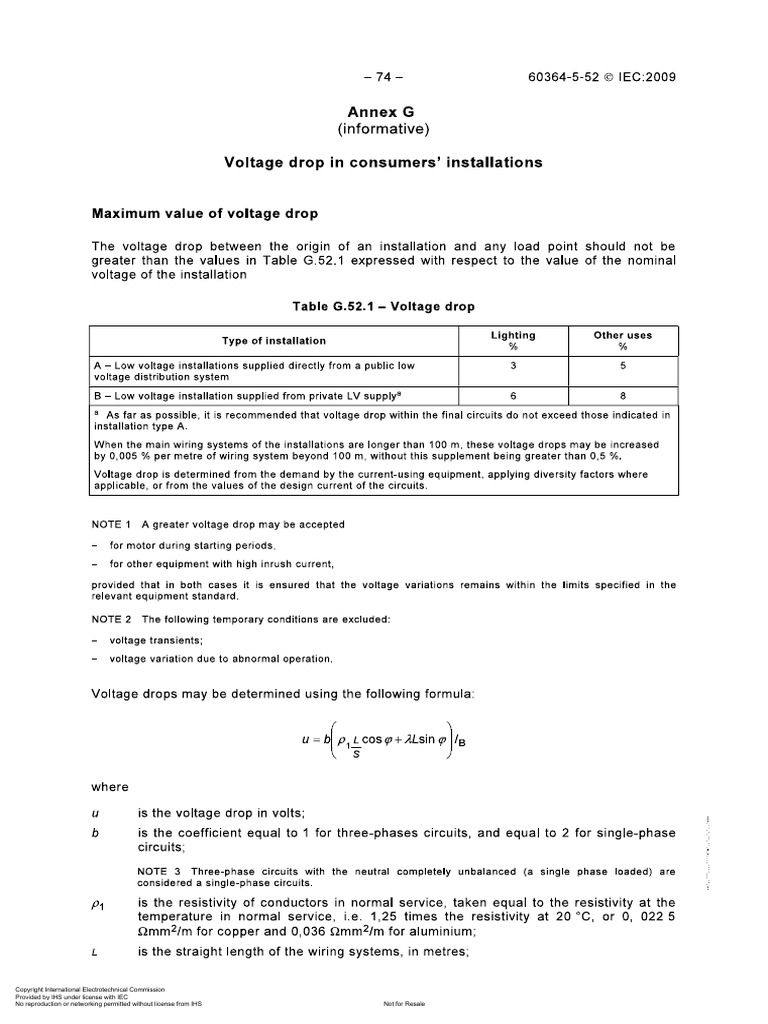 Voltage Drop As Per-IEC 60364-5-52 | PDF