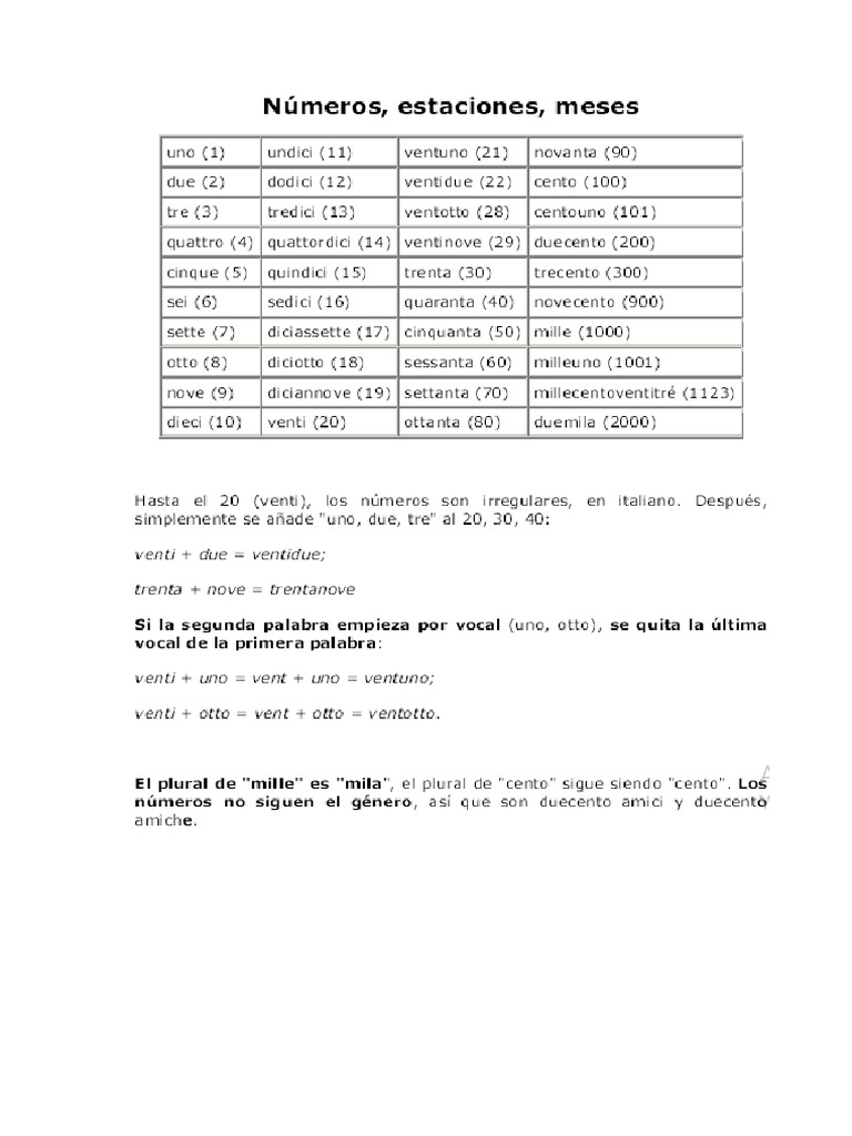 Numeros, Estaciones, Meses | PDF