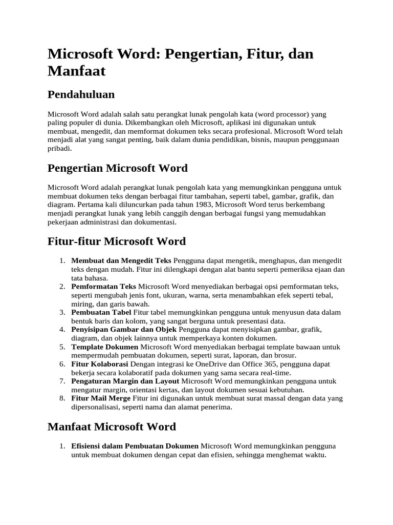Fitur dan Manfaat Microsoft Word | PDF