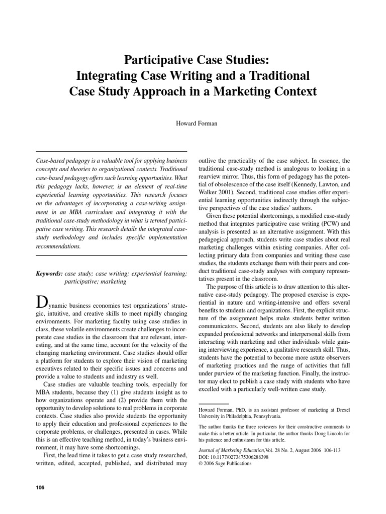 Forman 2006 Participative Case Studies Integrating Case Writing and A Traditional Case Study ...
