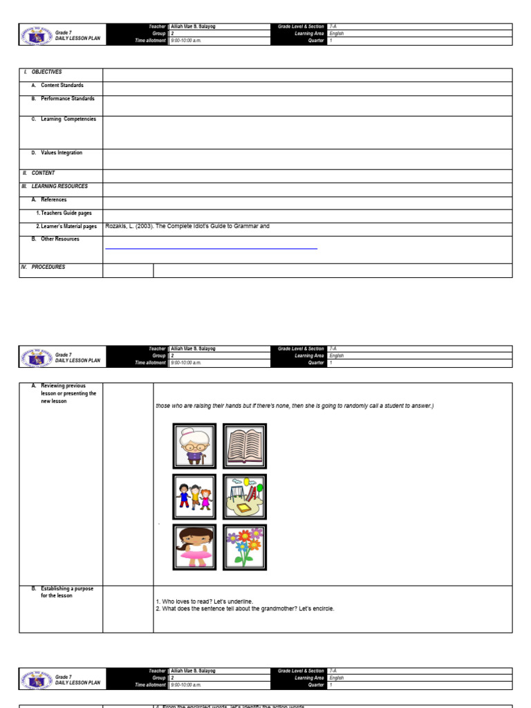 Detailed Lesson Plan (Subject-Verb Agreement) | PDF | Grammatical ...