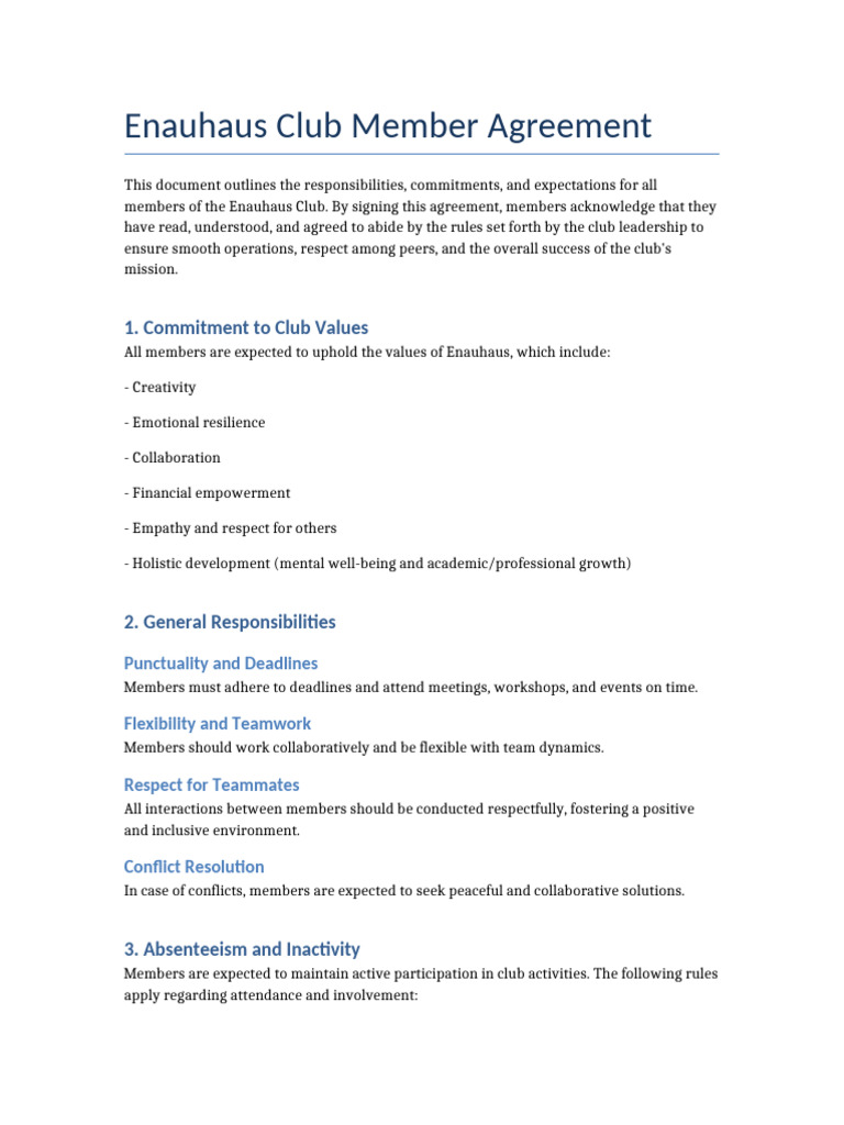 Enauhaus Club Member Agreement | PDF
