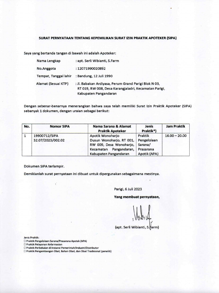 Surat Pernyataan Kepemilikan Sipa | PDF