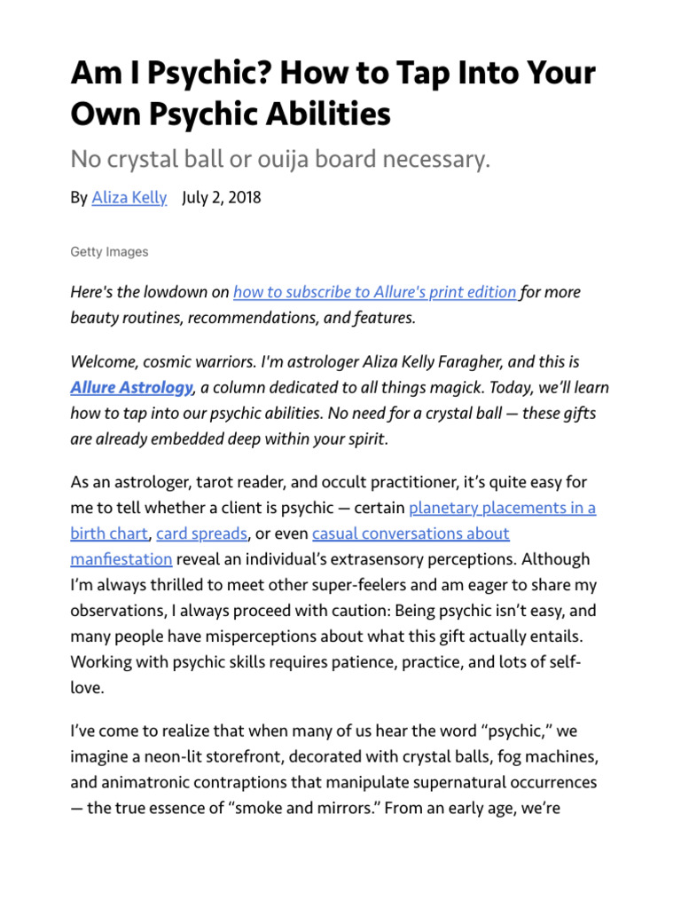 Am I Psychic? How To Tap Into Your Own Psychic Abilities - Allure | PDF ...