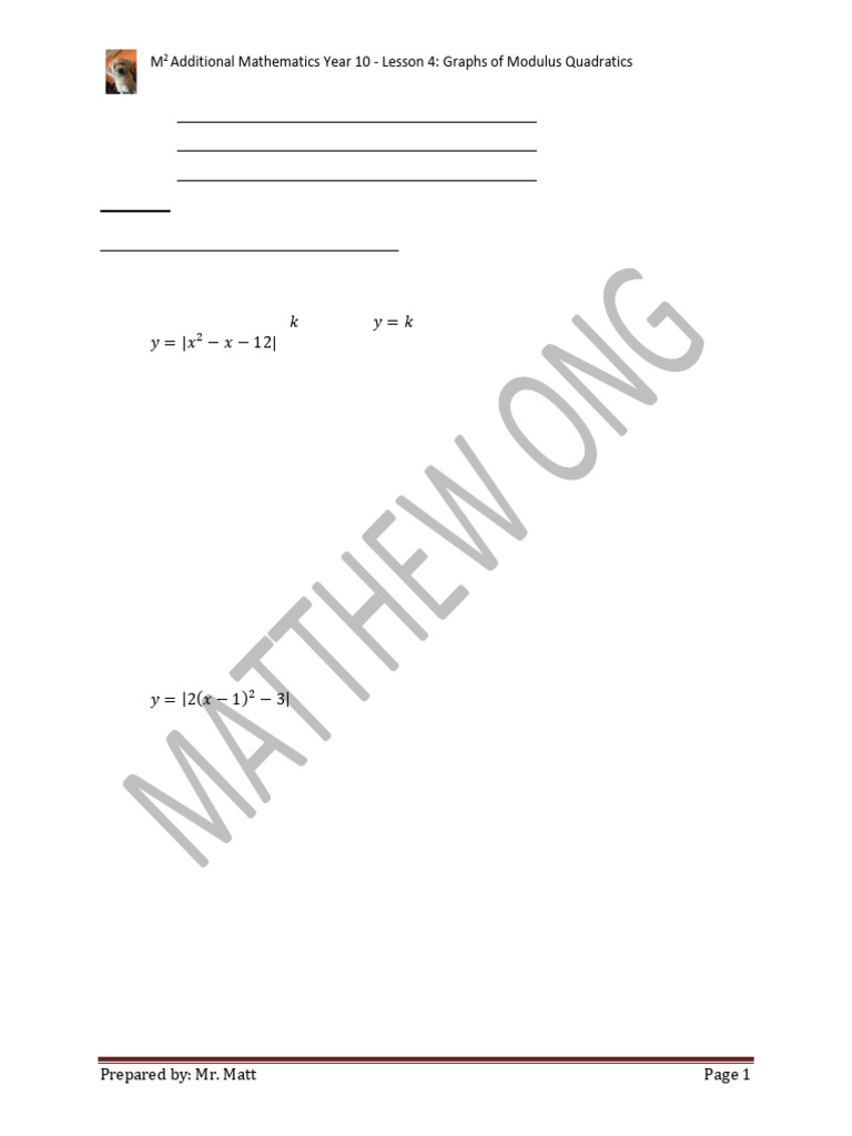 Lesson 4 - Graphs of Modulus Quadratics | PDF | Mathematical Analysis | Complex Analysis