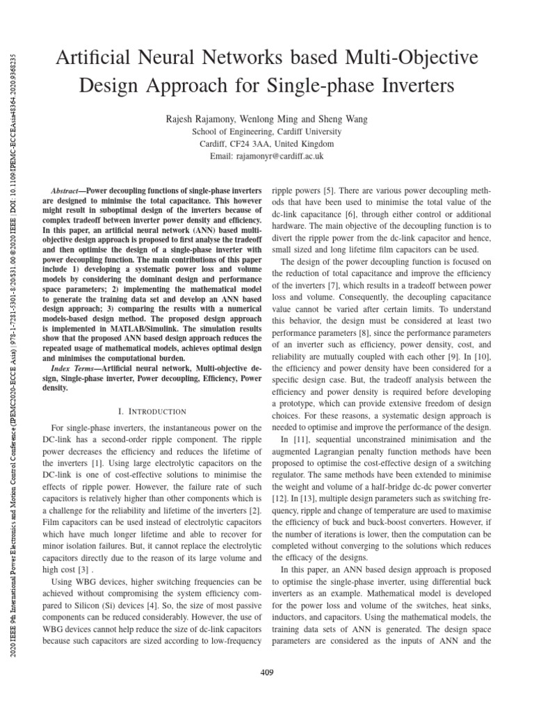 Artificial Neural Networks Based Multi-Objective Design Approach For Single-Phase Inverters ...