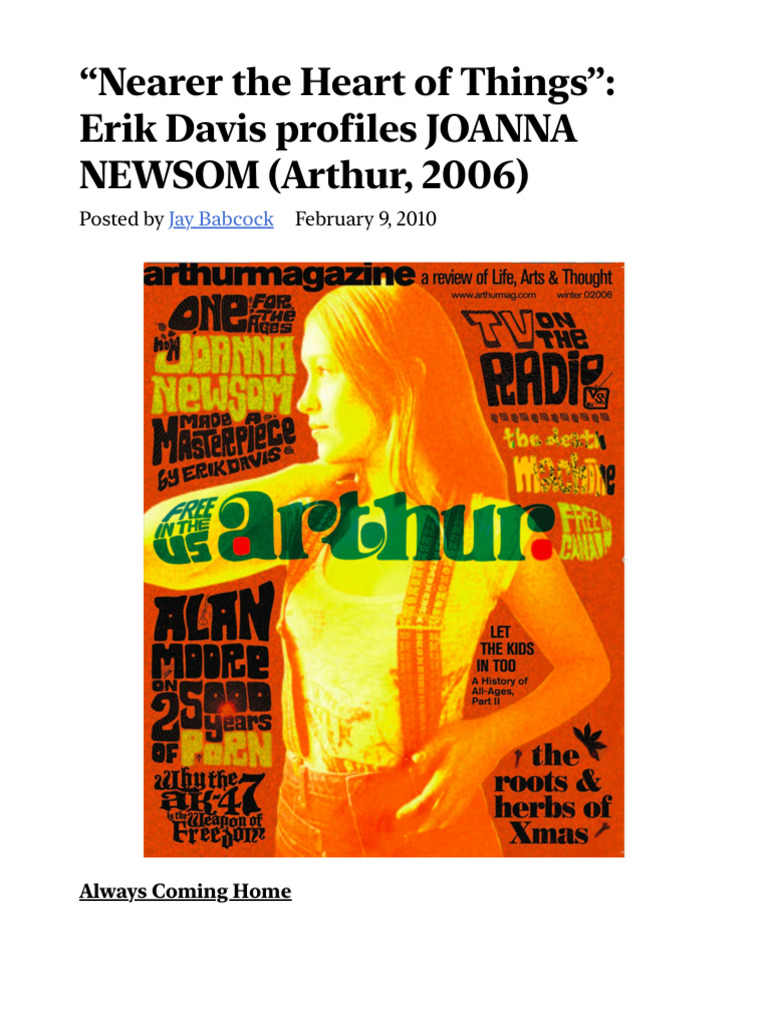 "Nearer The Heart of Things" - Erik Davis Profiles JOANNA NEWSOM ...