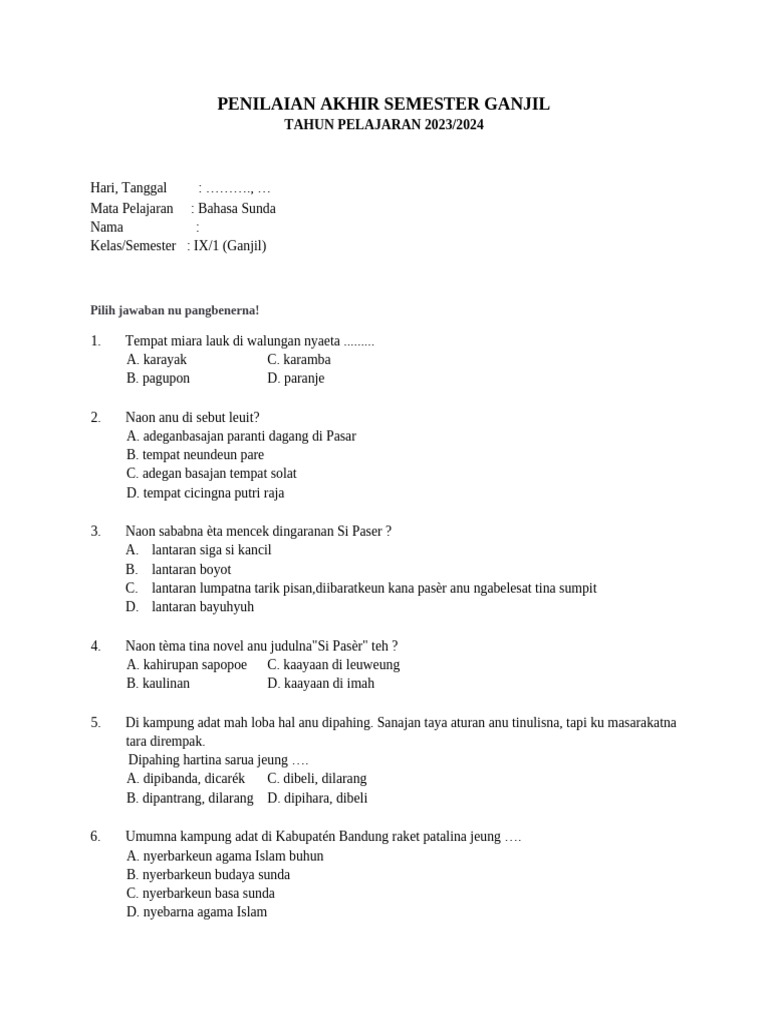 pas sunda kls 9 soal 25 | PDF