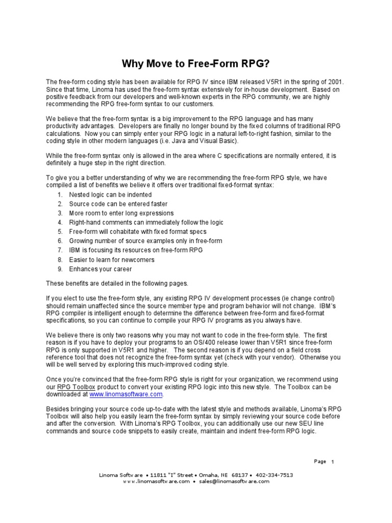 Free Form RPG Examples | PDF | Ibm Rpg | Ibm System I