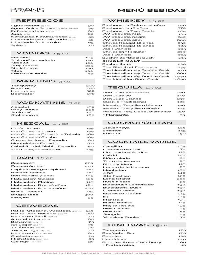 BRYANS Bebidas | PDF | Bebida | Bebidas Destiladas