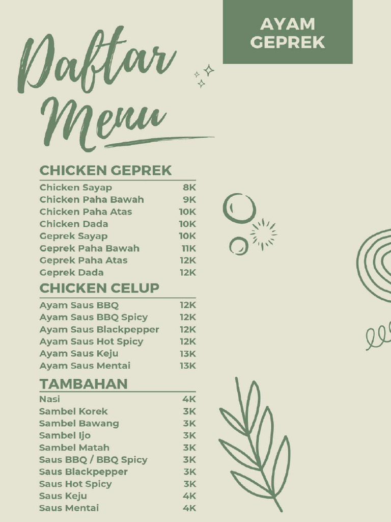 Hijau Krem Pastel Estetik Minimalis Sederhana Daftar Menu Dokumen A4 ...