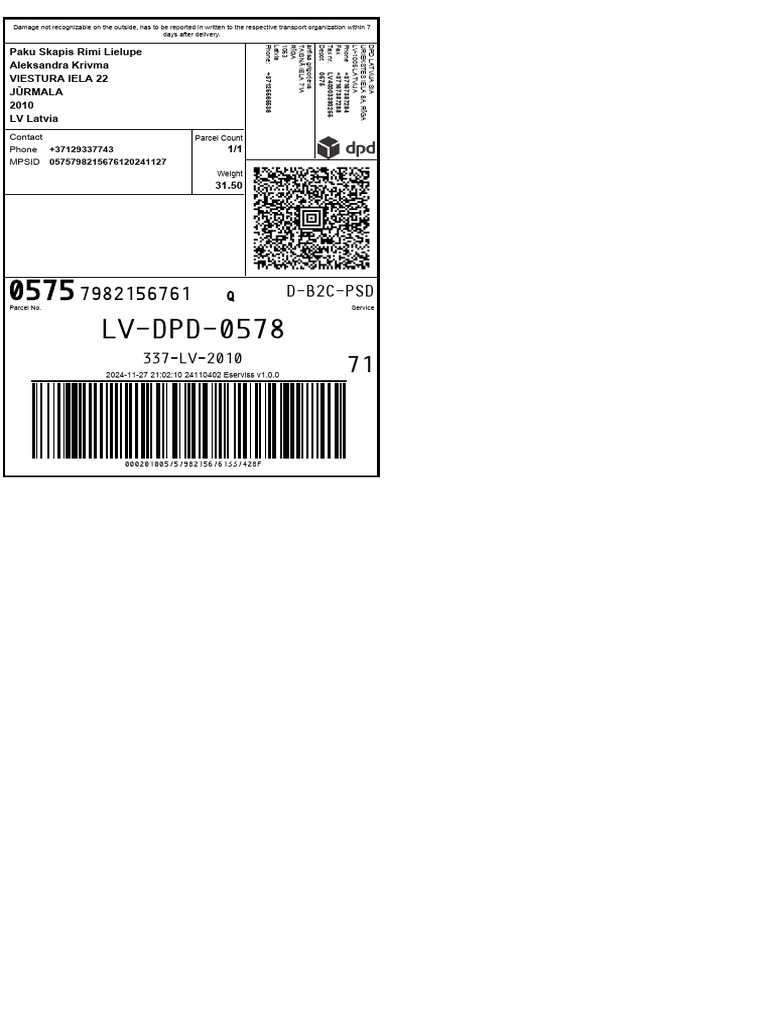 DPD-label-05757982156761 2 | PDF | Companies