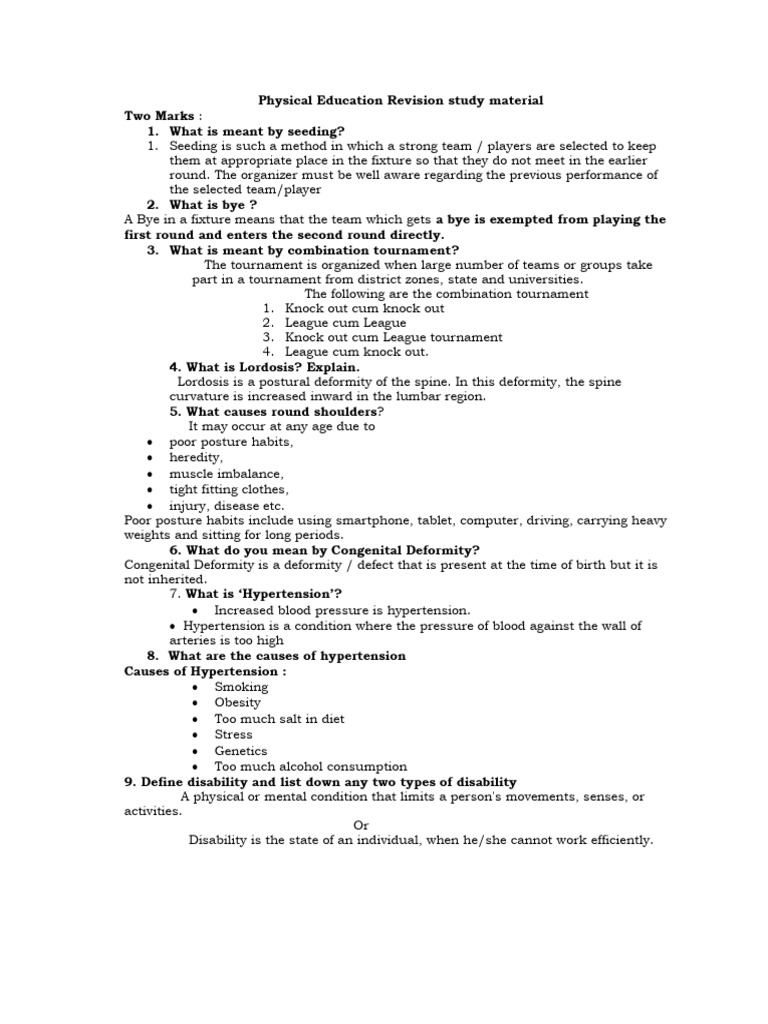 Physical Education Revision Guide | PDF | Abdomen | Flexibility (Anatomy)