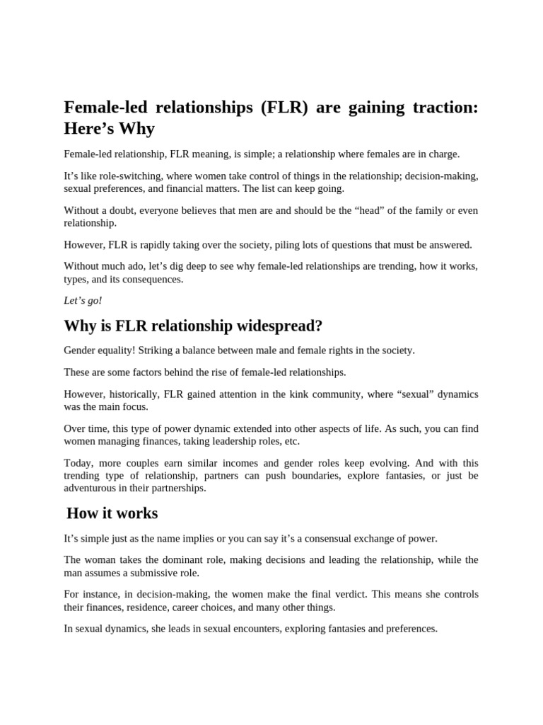 Female-Led Relationships (FLR) Are Gaining Traction - Here's Why | PDF ...