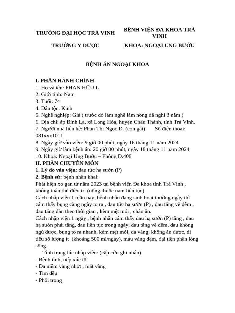 Bệnh Án K Gan | PDF