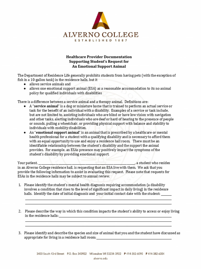 ESA Provider - Cert - Form Fall 2024 | PDF | Disability | Health Care