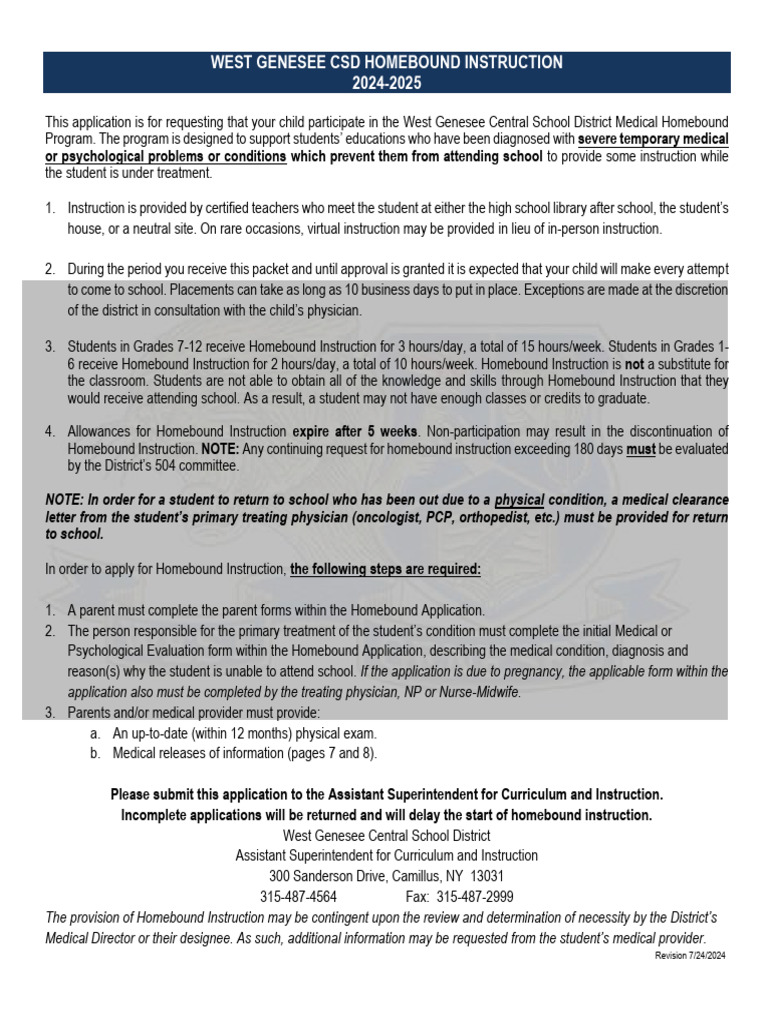 2024-2025 WG Homebound Application - Rev. July 2024 | PDF | Confidentiality | Patient