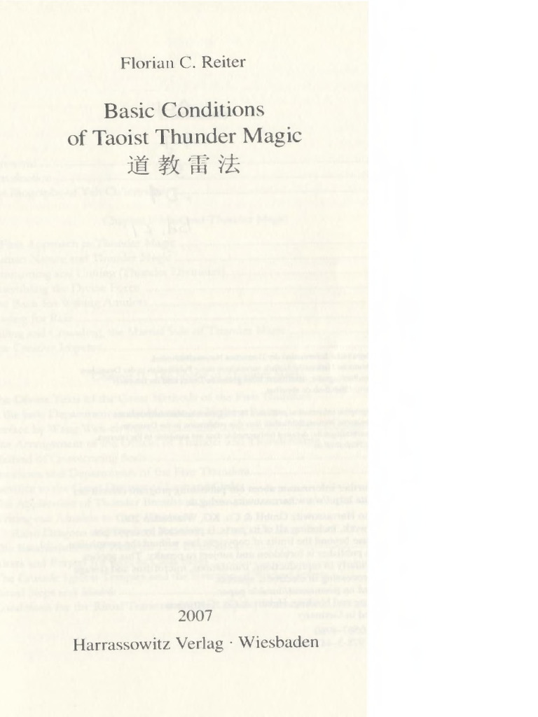 Basic Conditions of Taoist Thunder Magic by Florian C Reiter | PDF