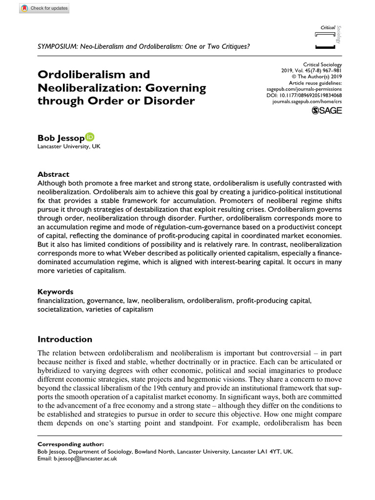 Ordoliberalism and Neoliberalism - Bob Jessop | PDF | Neoliberalism ...