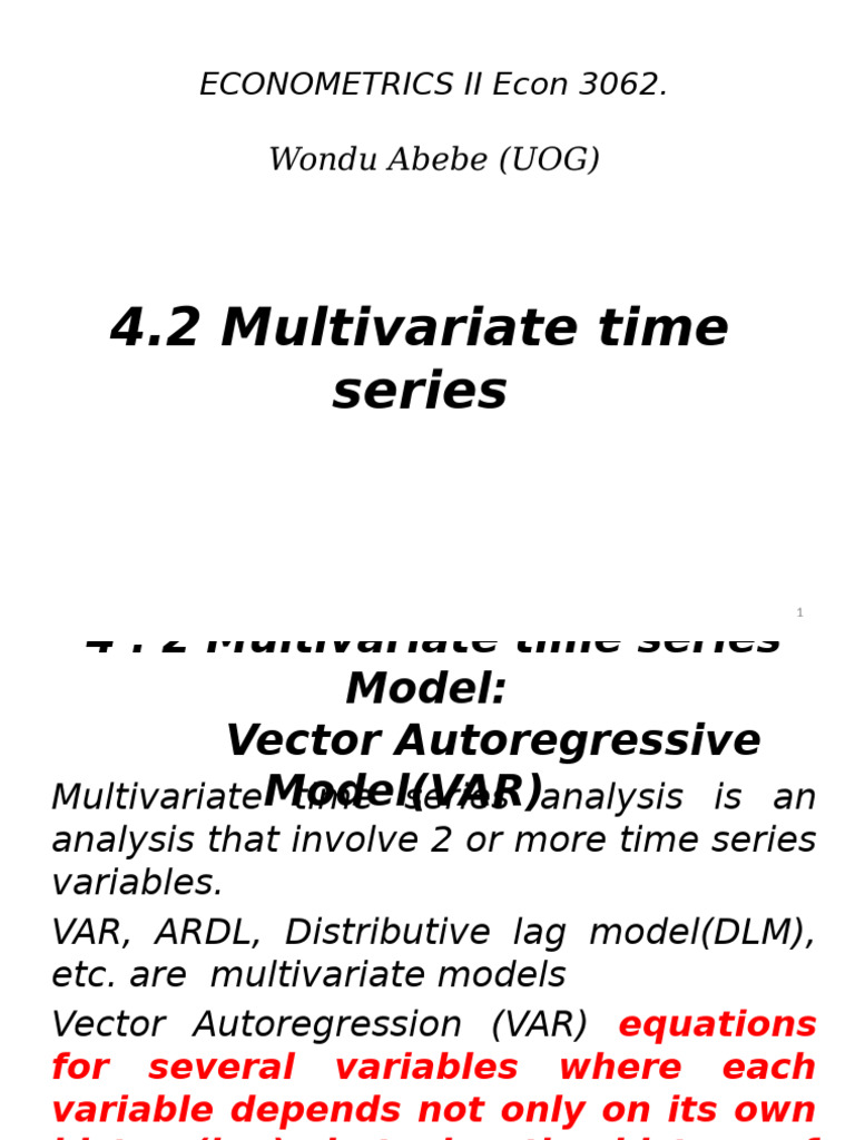Econometrics II Chap 4 2 Multivariate Time Series PPT Autosaved | PDF | Vector Autoregression ...