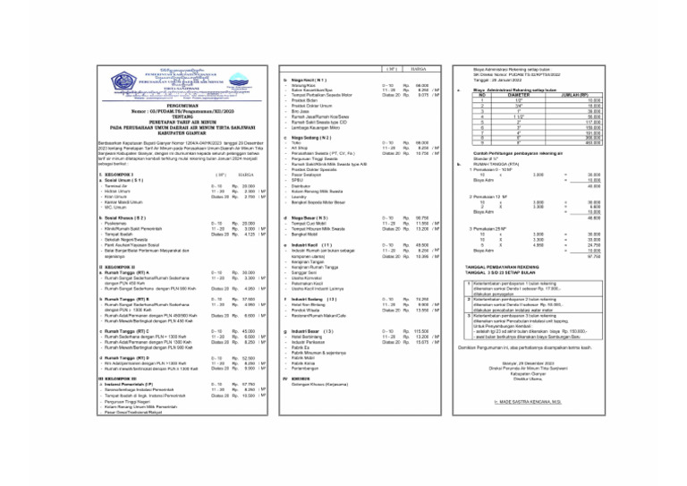 TARIF INSTALASI PAMTS 2023-1 | PDF