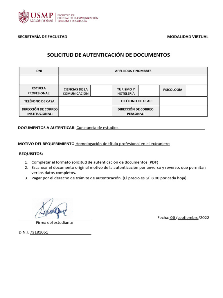 Solicitud de Autenticación de Documentos 2 | PDF