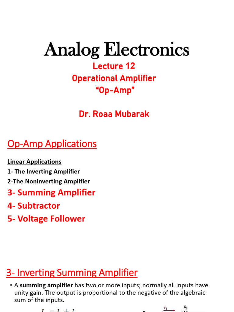 Analog Electronics Lecture 12 Pdf Amplifier Operational Amplifier