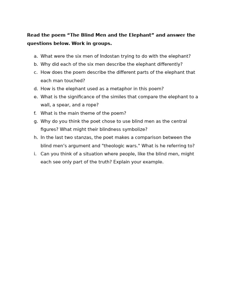 Analyzing "The Blind Men and the Elephant" | PDF