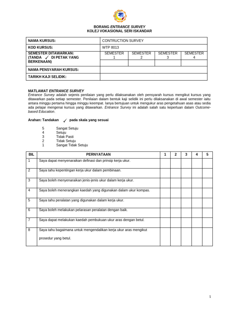 Borang Entrance and Exit Survey | PDF
