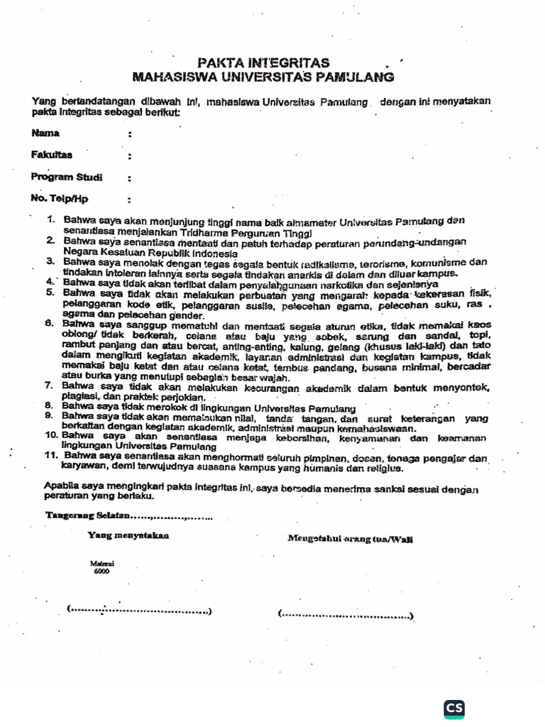 Pakta Integritas | PDF