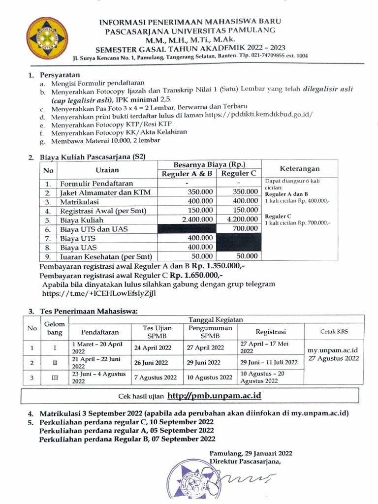 Persyaratan UNPAM | PDF