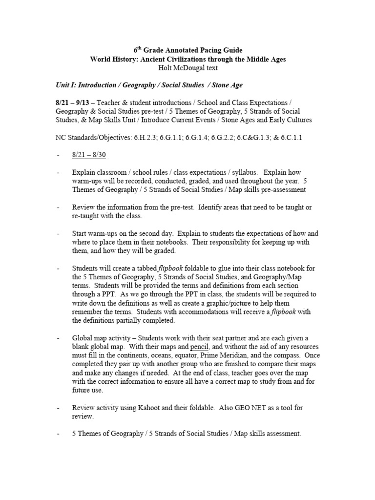 Social Studies 6th Grade Annotated Pacing Guide | PDF | Reading ...