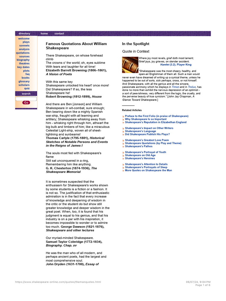 The Most Famous Quotations About William Shakespeare | PDF | William ...