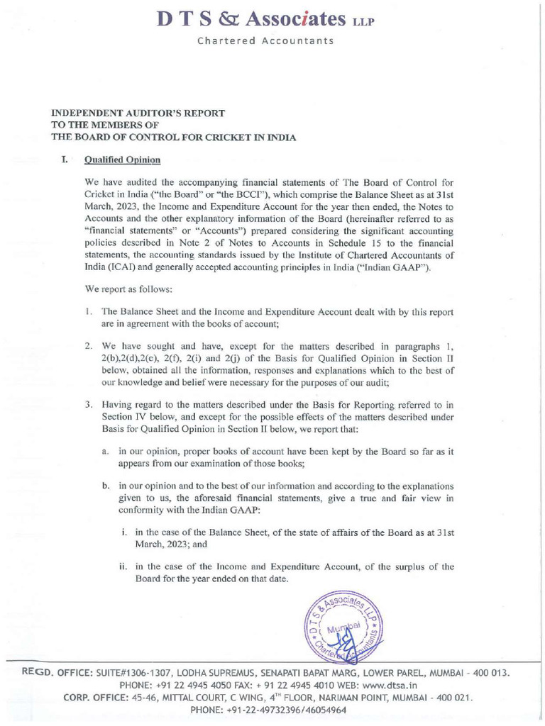 BCCI Annual Report 2021-22 Audit Findings | PDF | Audit | Auditor's Report