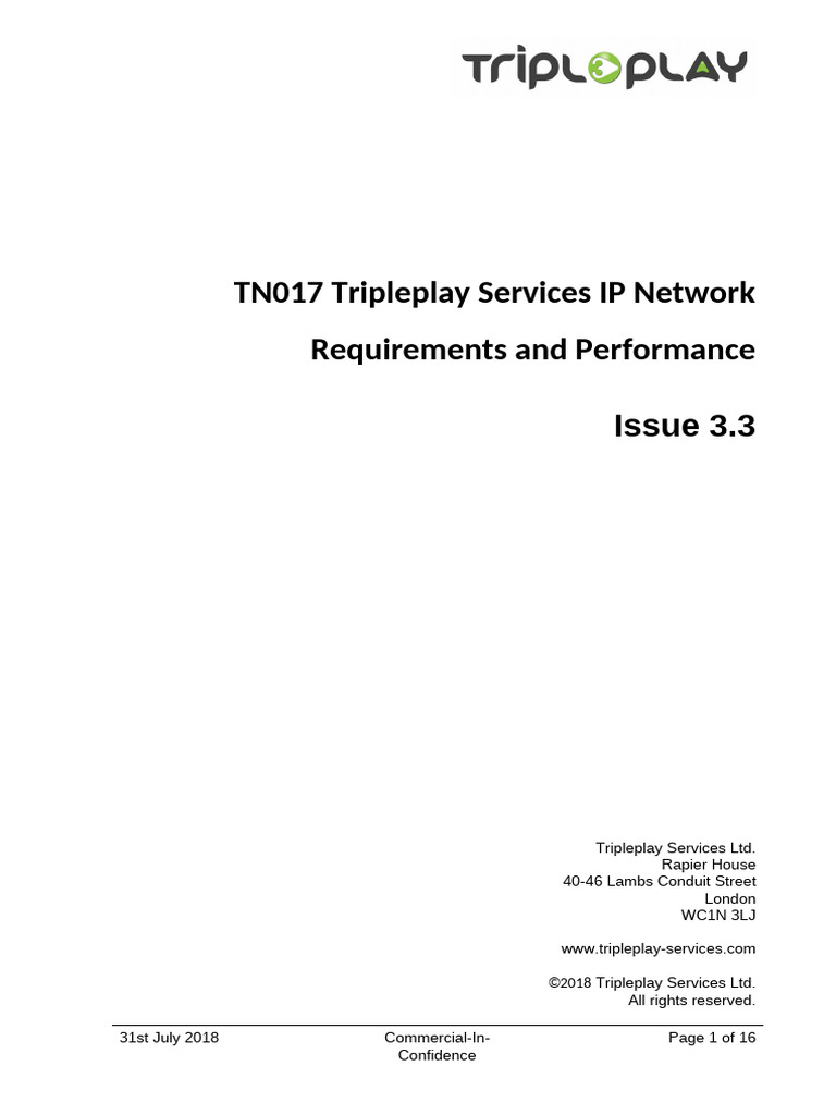 Tn017 Tripleplay Services Ip Network Performance Requirements 3 3 Pdf Port