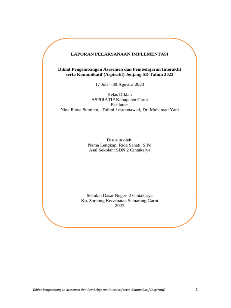 LAPORAN IMPLEMENTASI dan diseminasi - Rida | PDF