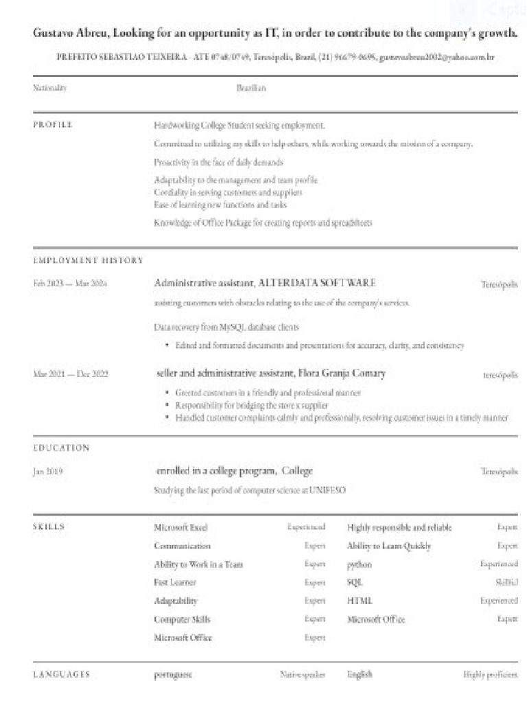 Curriculo Ingles | PDF