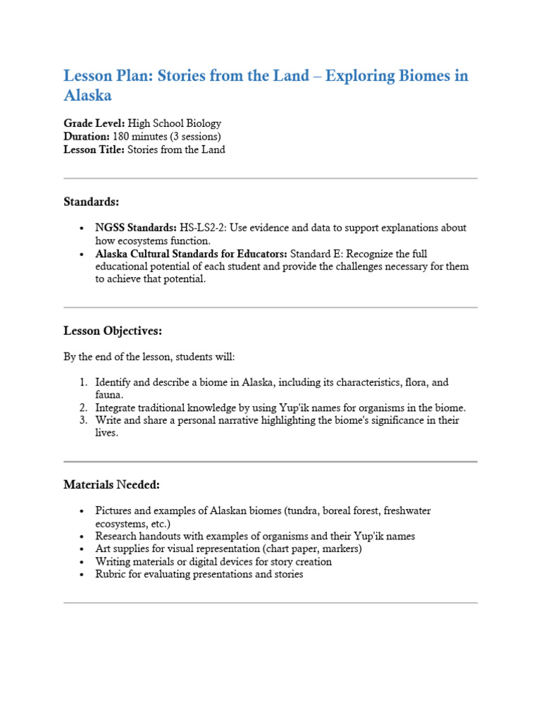 Lesson Plan-Biomes-Stories From The Land | PDF | Cognition