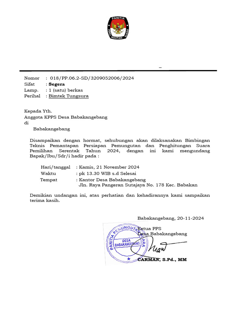 Undangan Bimtek Tungsura - KPPS | PDF