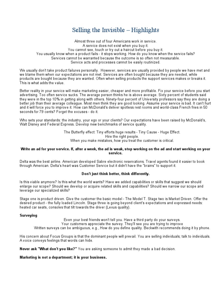 Selling The Invisible | PDF | Brand | Sales