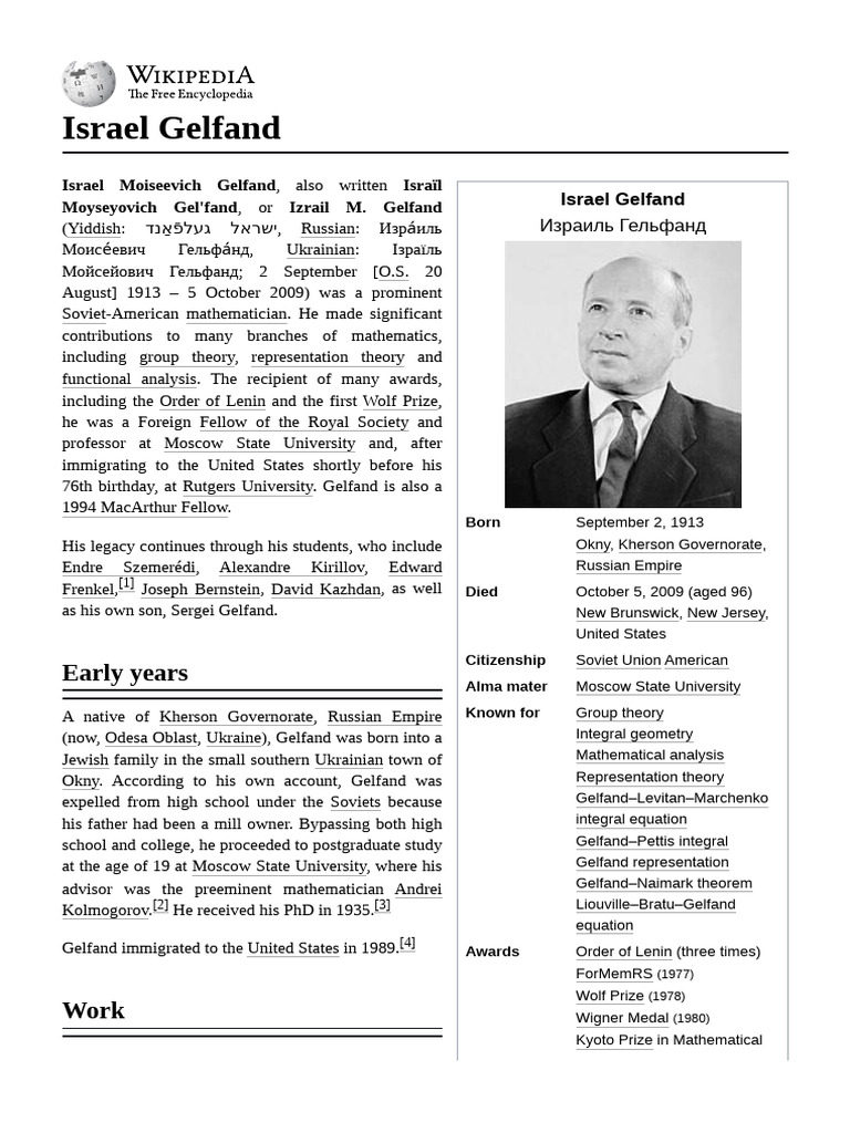 Israel_Gelfand | PDF | Algebra | Mathematics