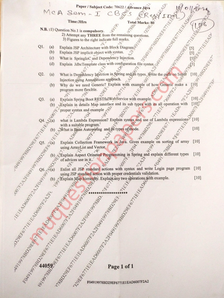 Technology Mca Master of Computer Applications Semester 1 2023 December Advanced Java Rev 2019 C ...