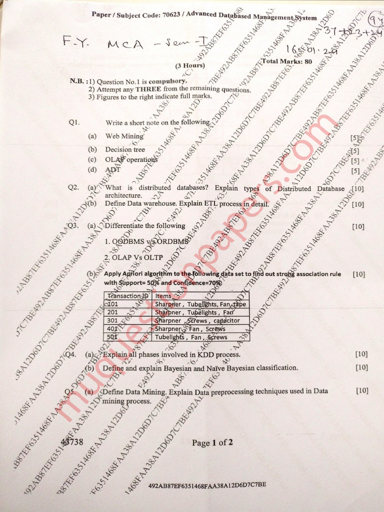 Technology Mca Master of Computer Applications Semester 1 2023 December Advanced Database ...